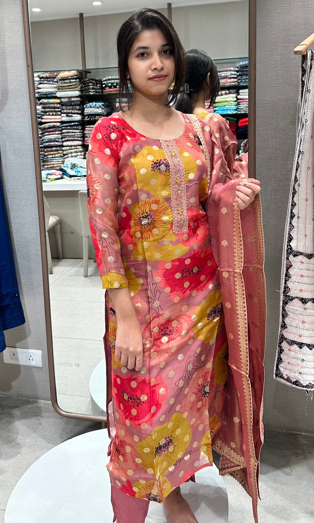 multi colored printed kurta set