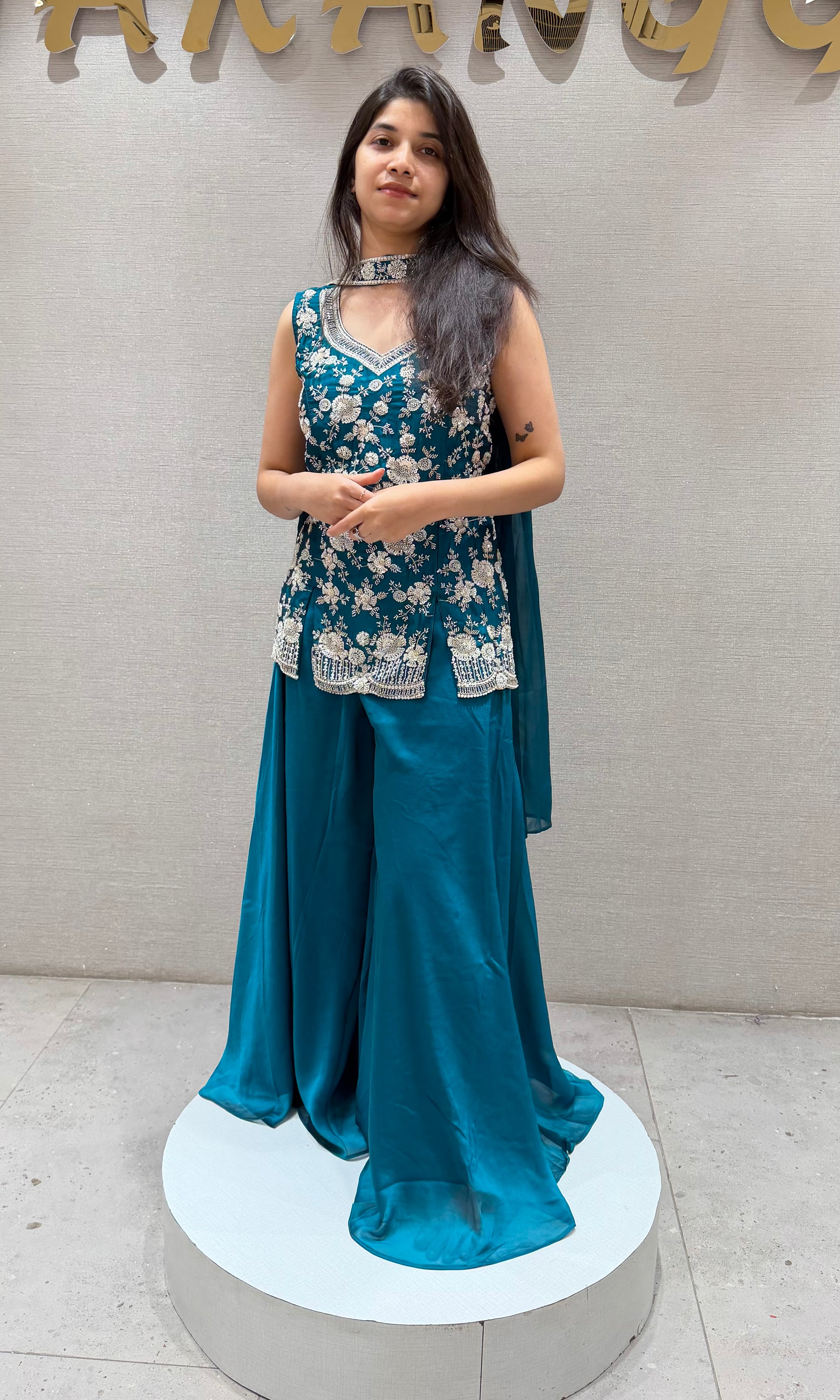 Rama blue embroidered sharara set