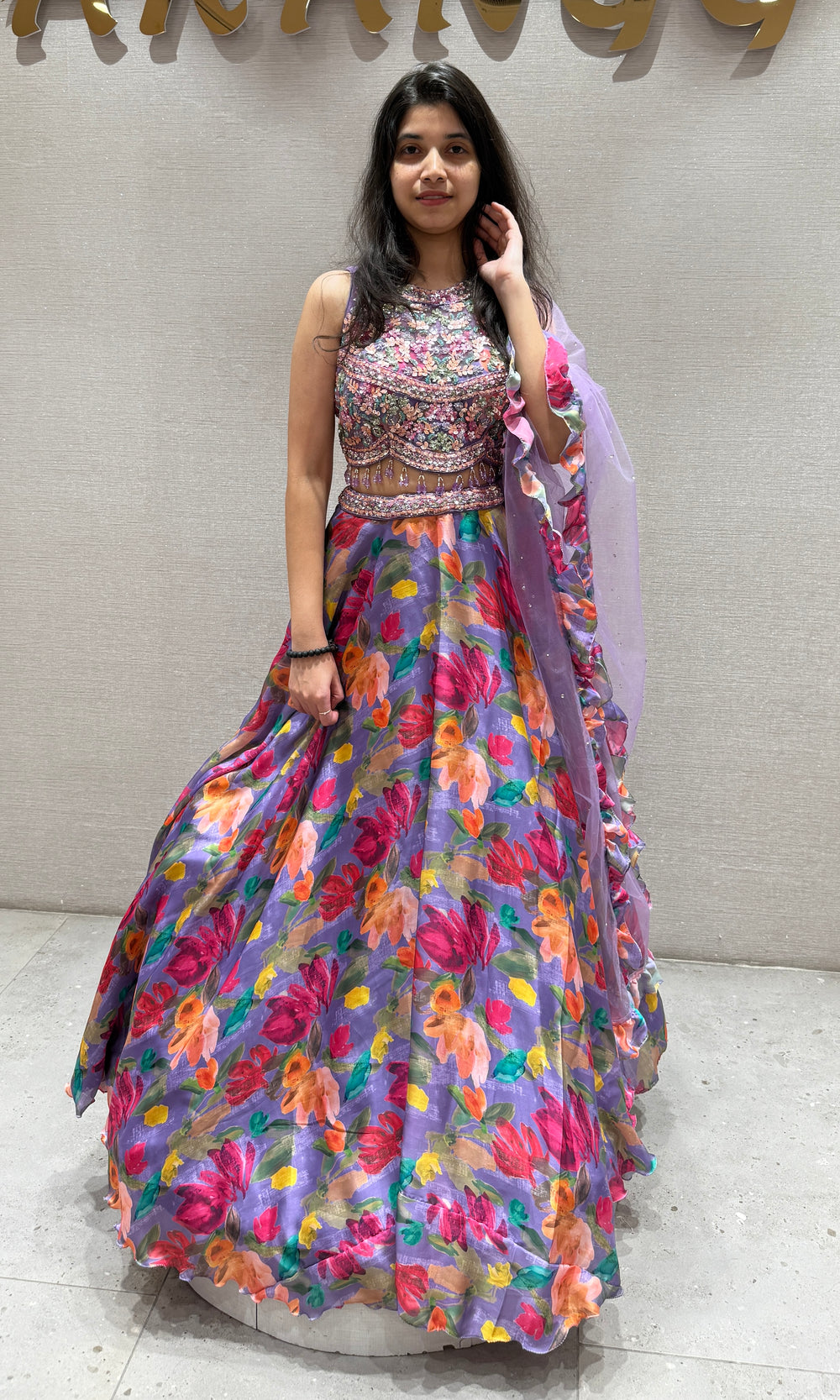 PURPLE Multicolor Floral Embroidered Lehenga