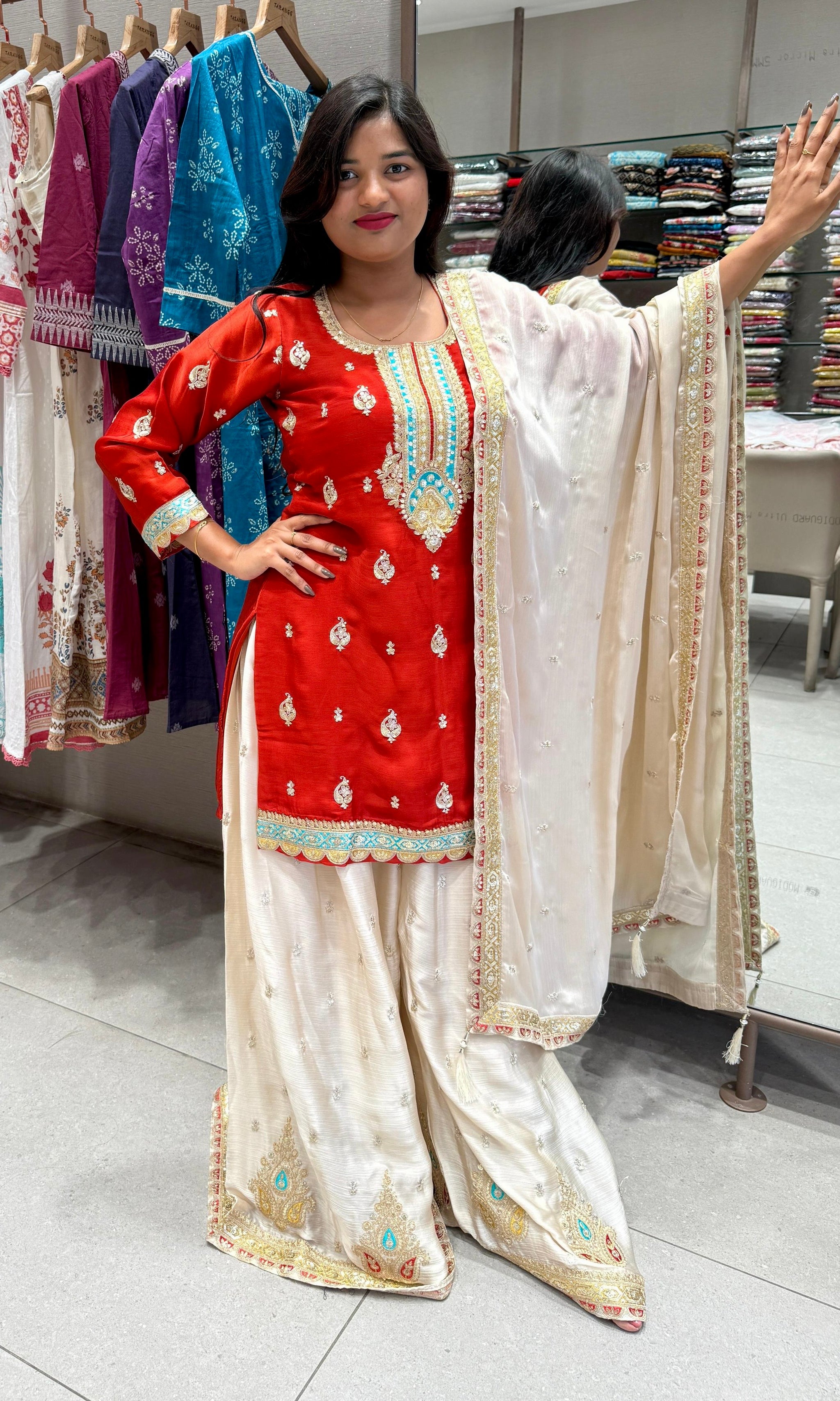 Rust and Ivory enbroidery Sharara Set