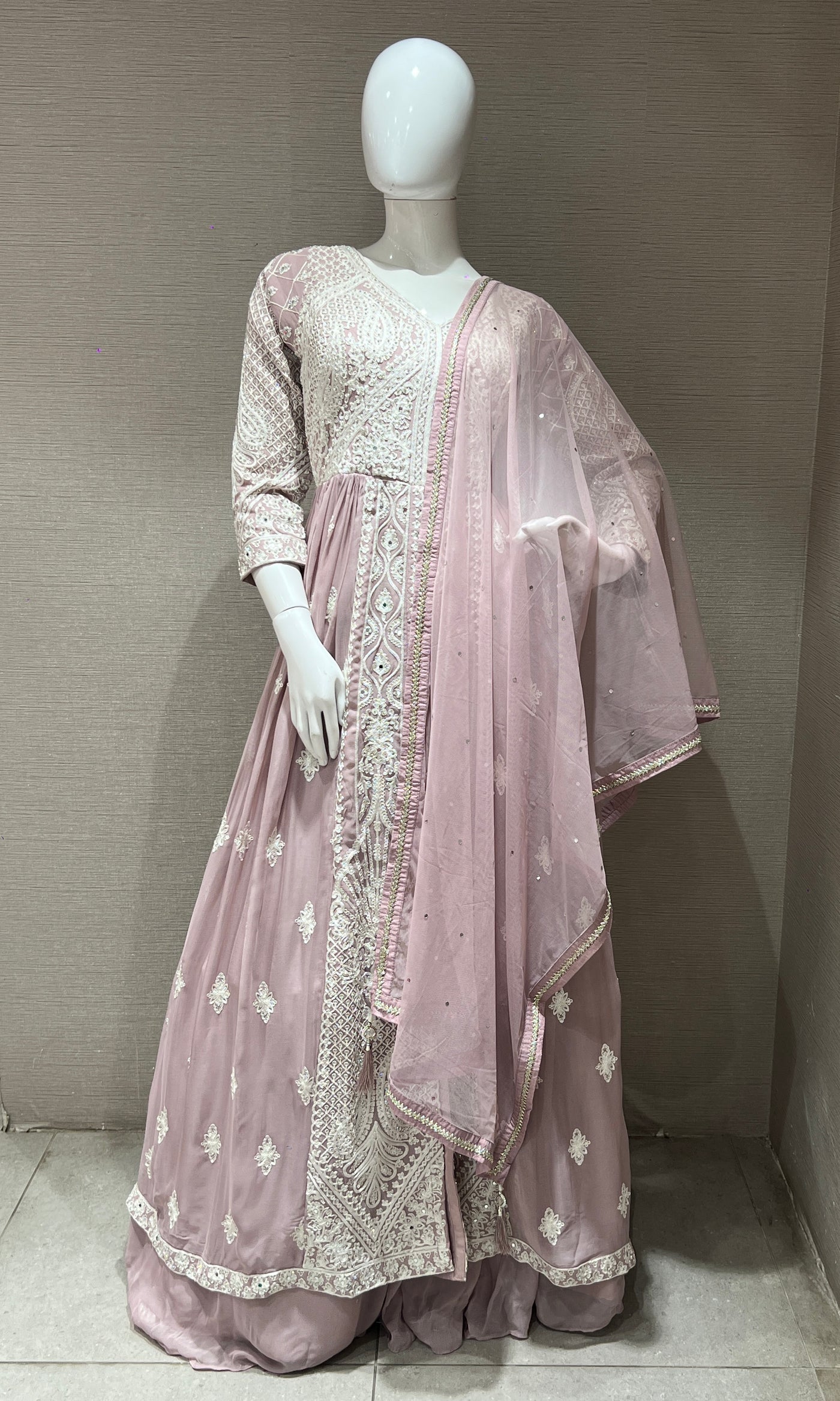 Onion pink Chikankari anarkali SET