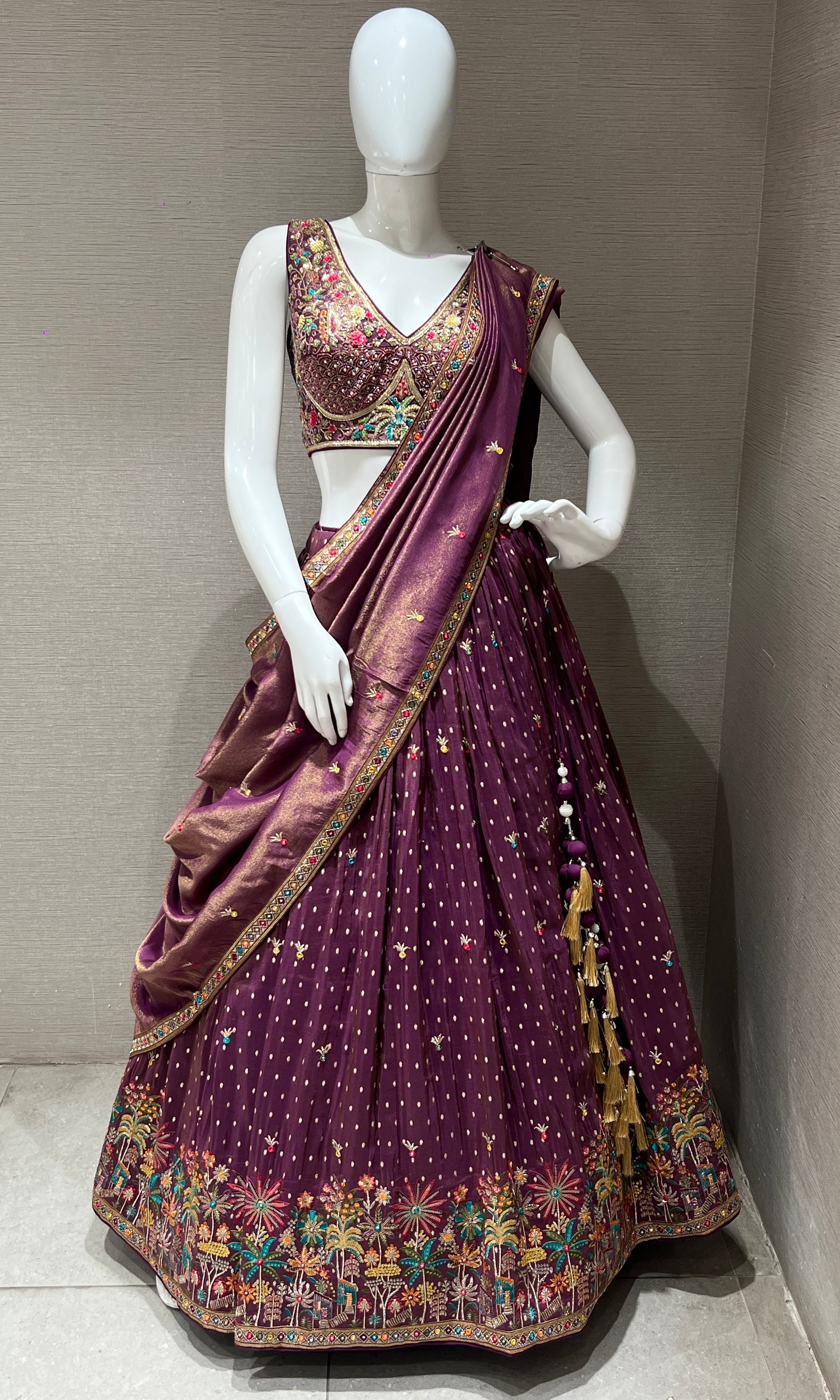 Purple Lehenga with Zari and Sequin Work