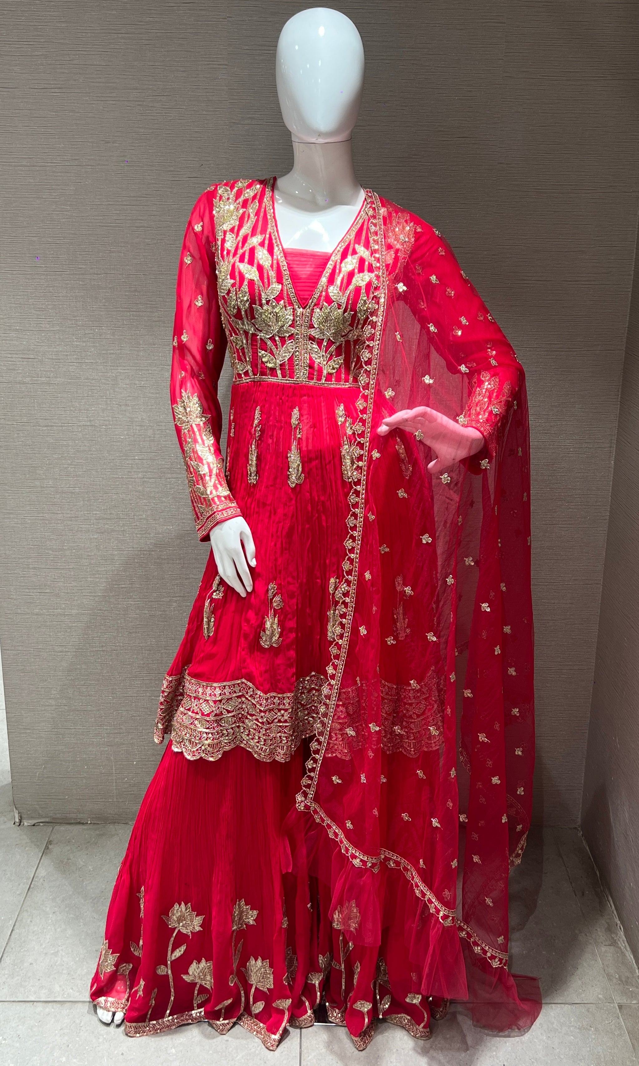 elegant pink and gold embroidered sharara