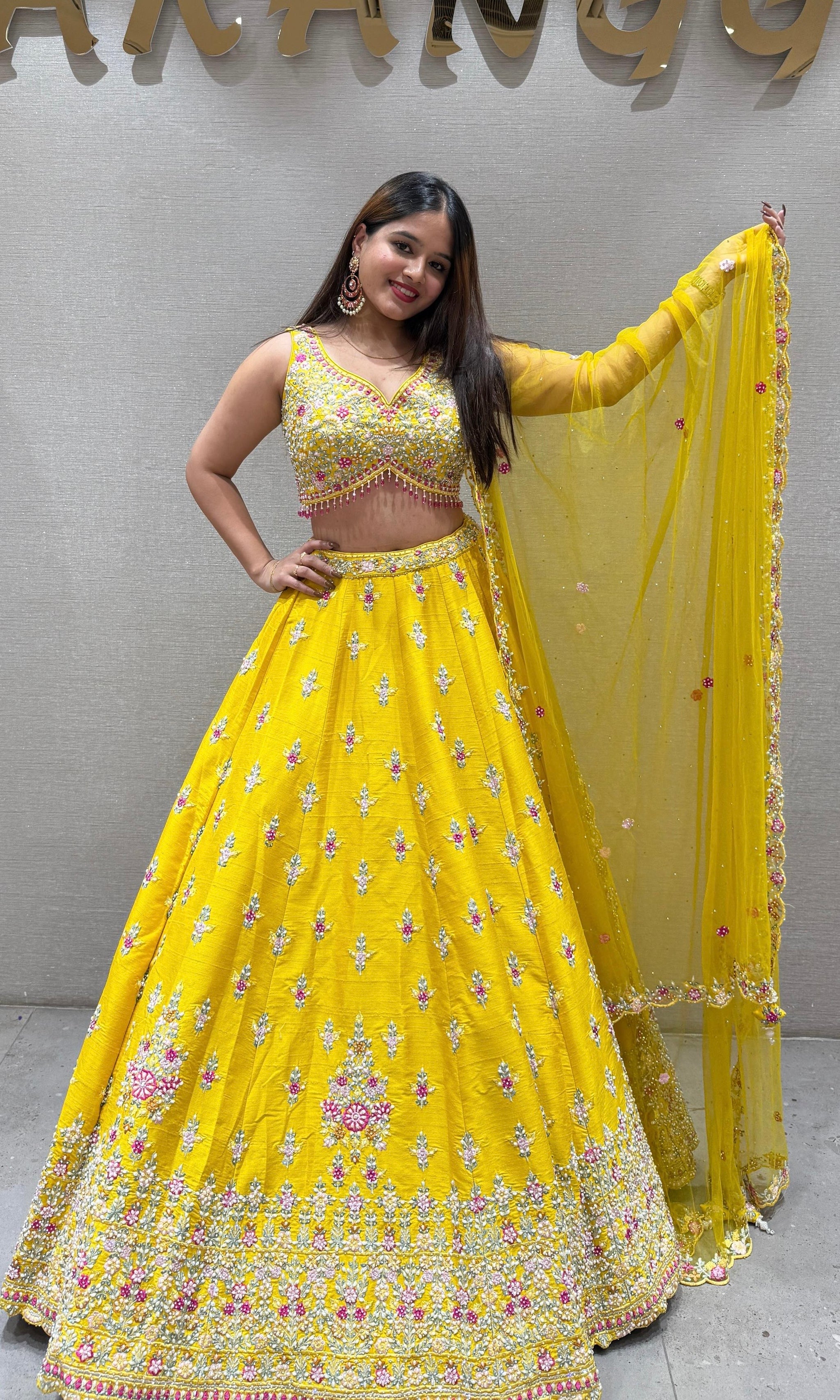 Yellow Lehenga with itricate embroidered