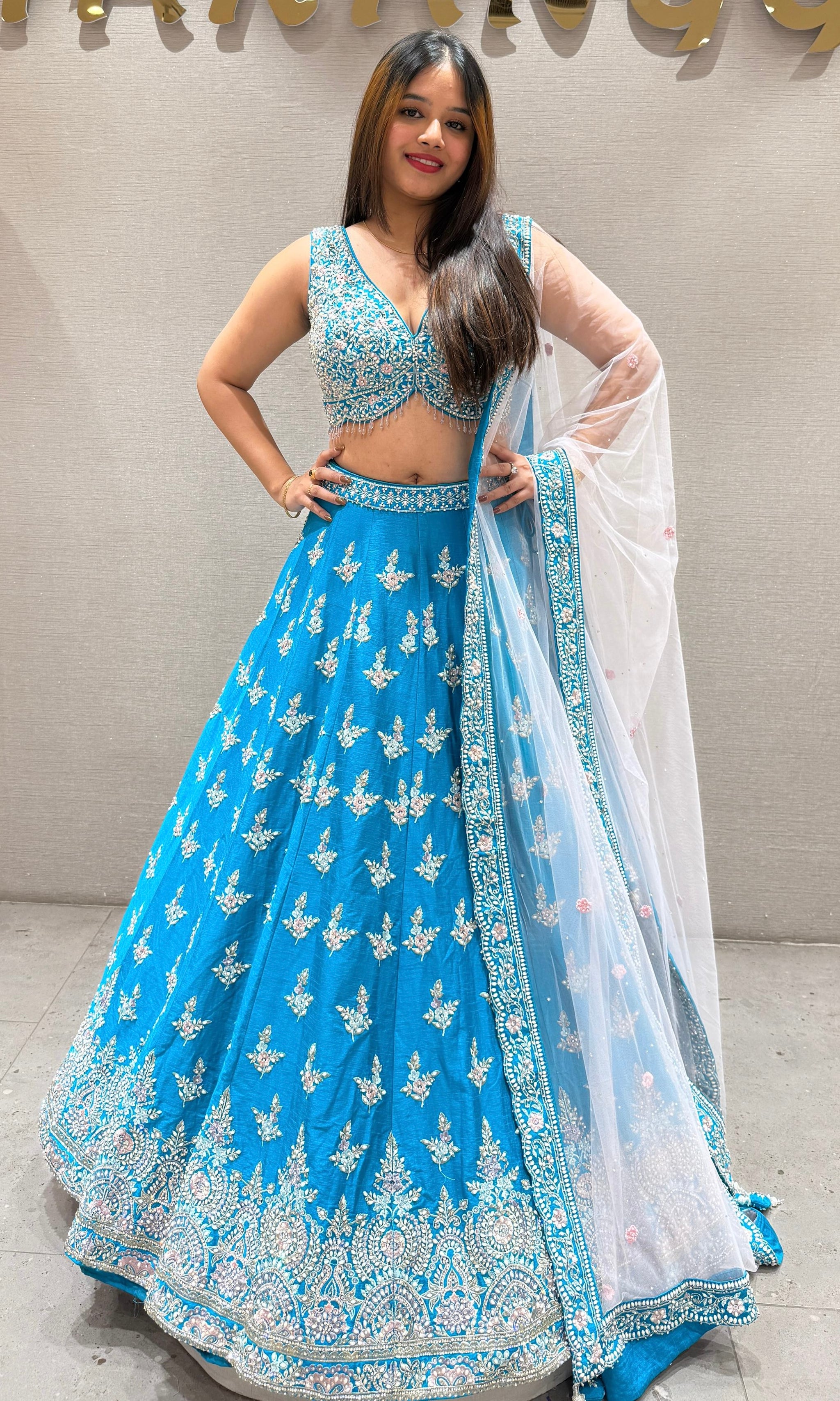 Rama blue embroidered lehenga with choli