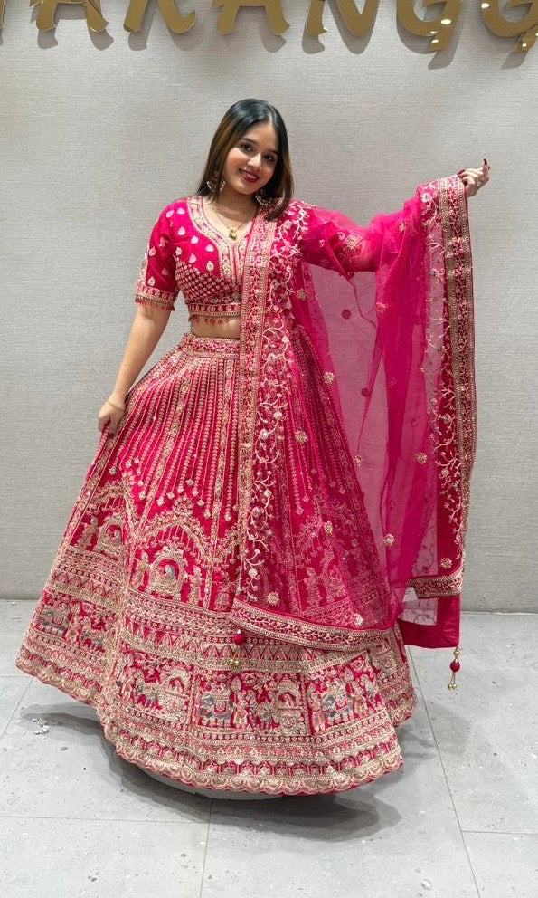 Rani pink Lehenga with gold embroidered