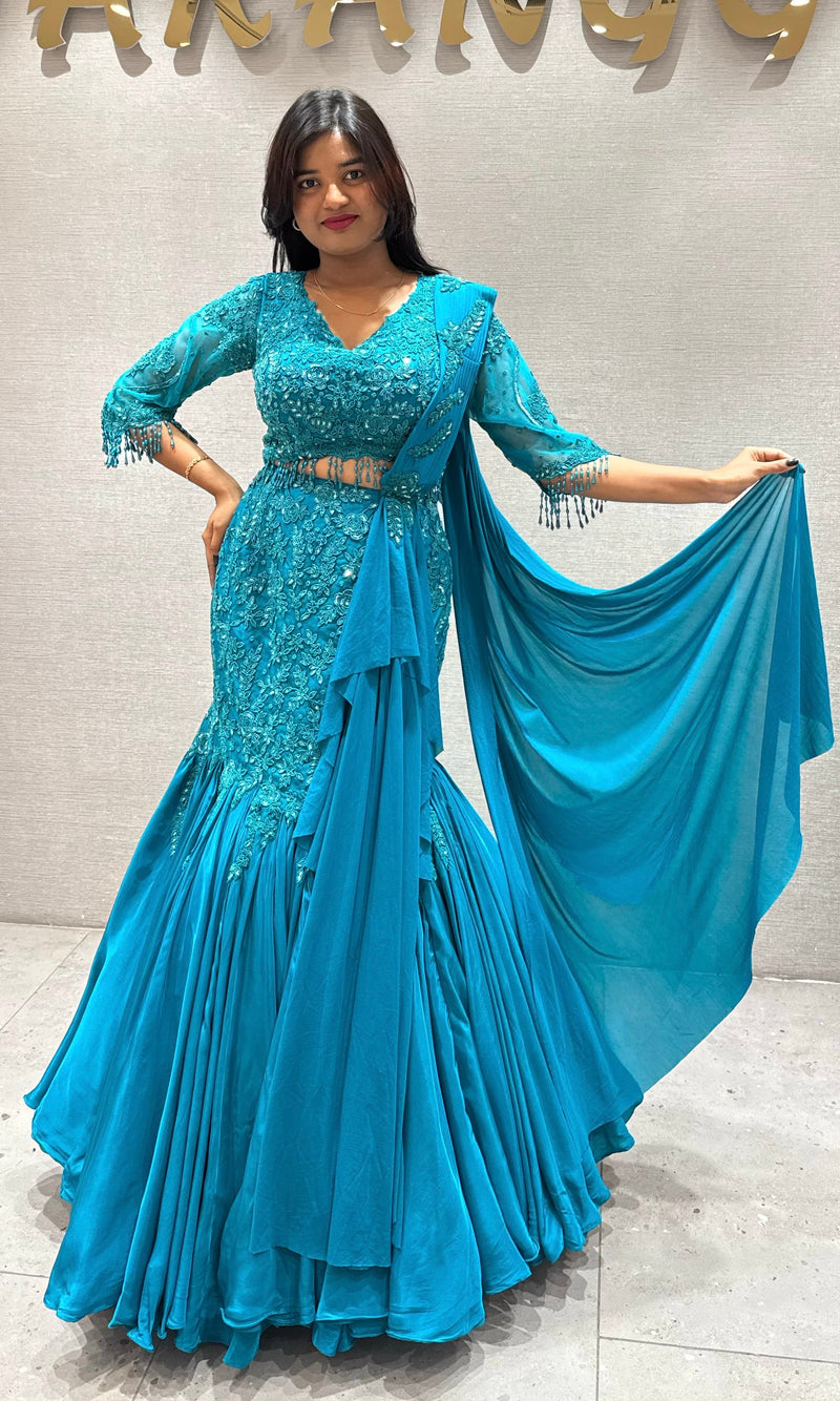 Rama blue fishcut lehenga