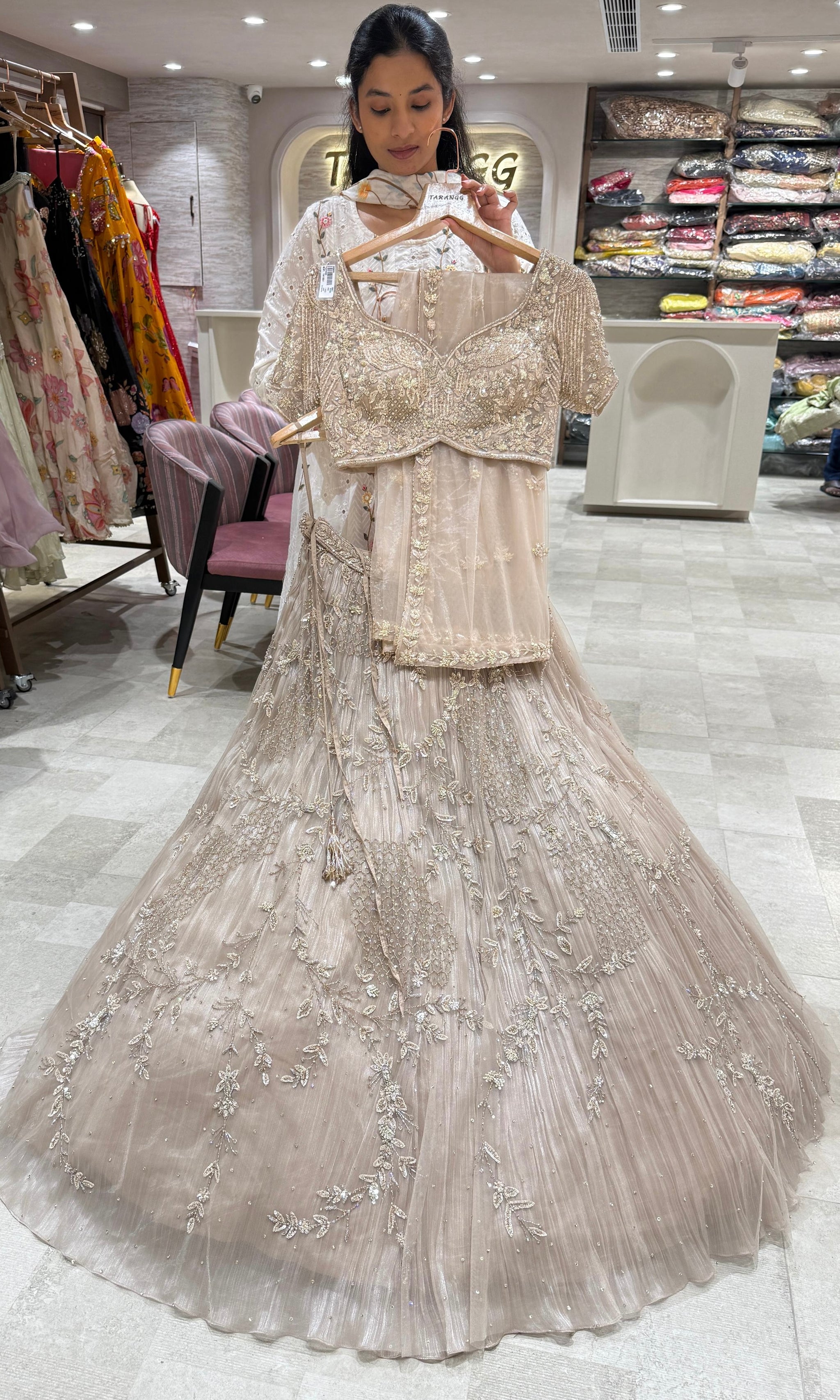 Elegant Beige Embroidered Lehenga